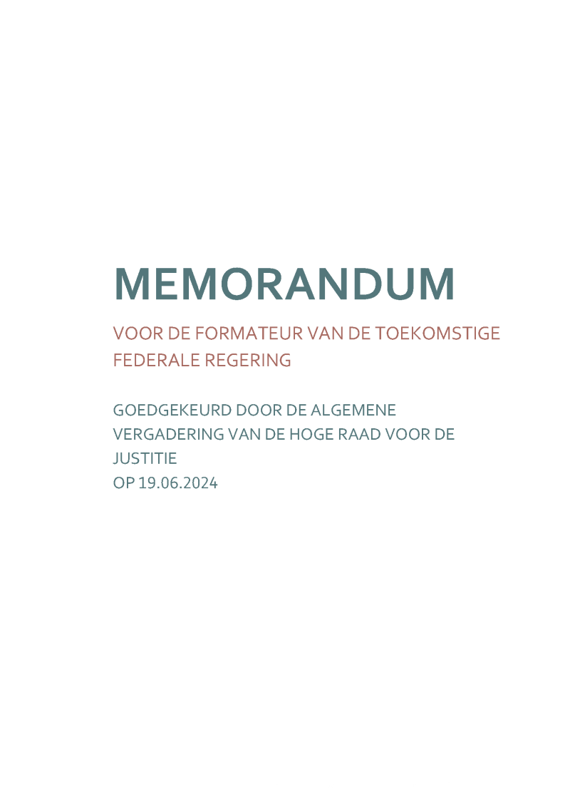 Memorandum voor de formateur van de toekomstige federale regering | HRJ-CSJ